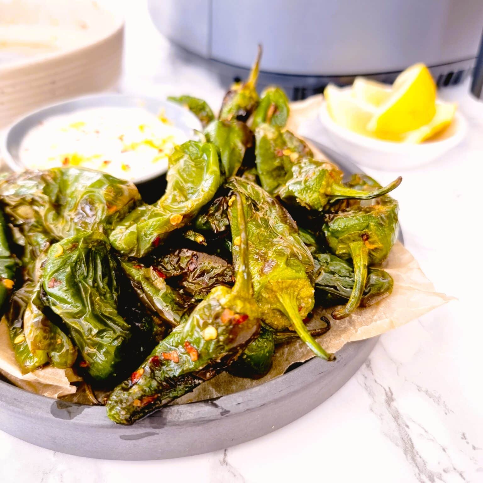 Air Fried Lemon Chilli Padron Peppers – Feast Glorious Feast